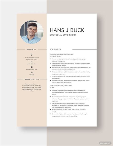 Custodial Supervisor Resume In Word Pages Download