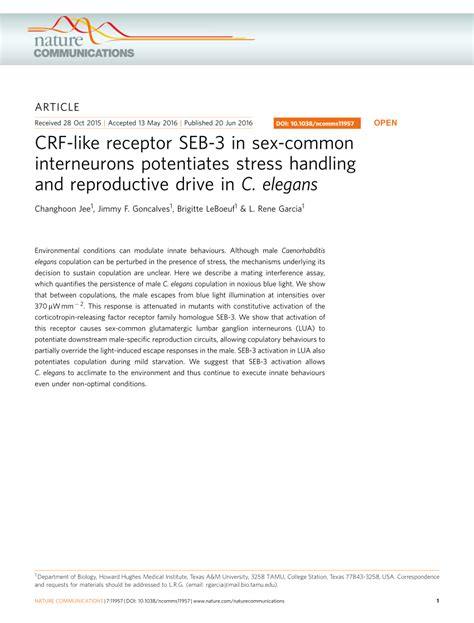 Pdf Crf Like Receptor Seb 3 In Mon Interneurons Potentiates