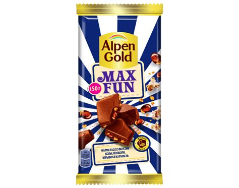 Alpen Gold MAXFUN Молочный с мармеладом со вкусом колы, попкорн и ...