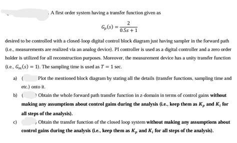 solved a first order system having a transfer function given