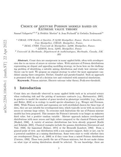 Pdf Choice Of Mixture Poisson Models Based On Extreme Value Theory