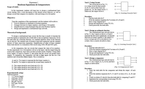 solved experiment 2 boolean equations and comparators scope of