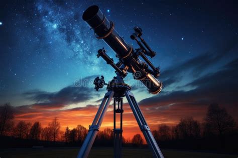 Telescope In Front Of Starry Sky 3d Render Big Astronomical Telescope