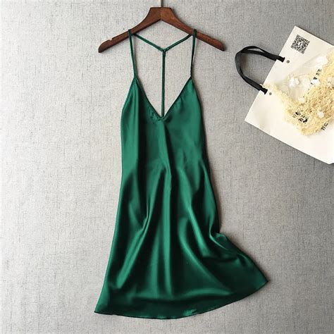 Women Sexy Naked Back Satin Nightgowns Home Dress Sexy Nightwear Satin Sleepwear Night Shirt