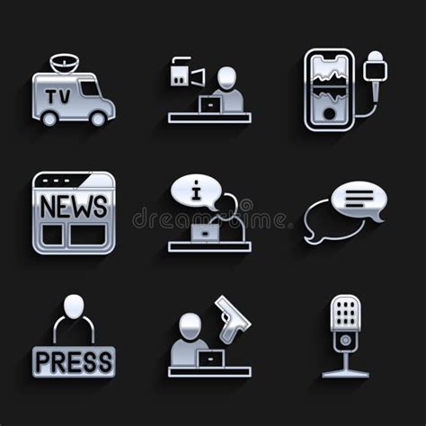 Set Television Report Crime News Microphone Speech Bubble Chat