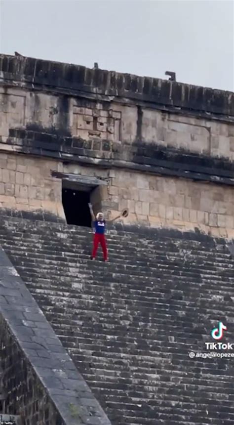 Moment Tourist Sparks Fury After Scaling Ancient Temple In Mexico