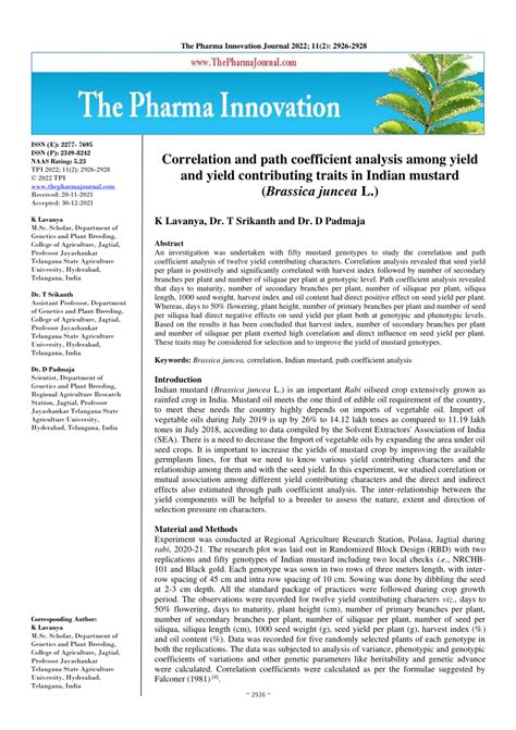 Pdf Correlation And Path Coefficient Analysis Among Yield And Yield