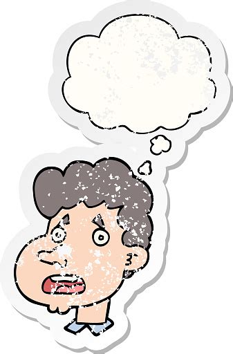만화는 고민 된 착용 스티커로 생각 거품을 가진 남자를 충격에 빠뜨렸다 귀여운에 대한 스톡 벡터 아트 및 기타 이미지 귀여운