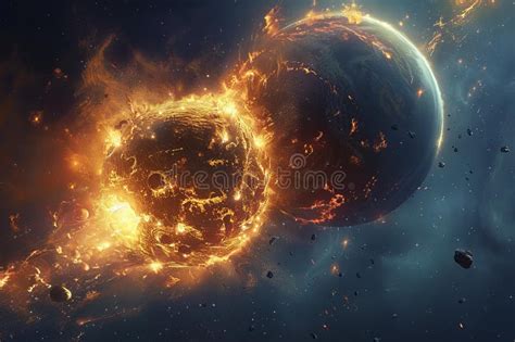 A Massive Planet Is Colliding With Another Planet In Space The Planets