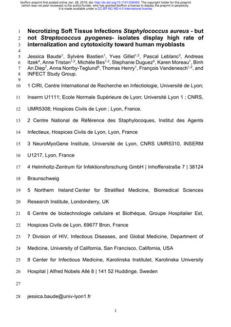 Pdf Necrotizing Soft Tissue Infections Staphylococcus Aureus But Not Streptococcus Pyogenes