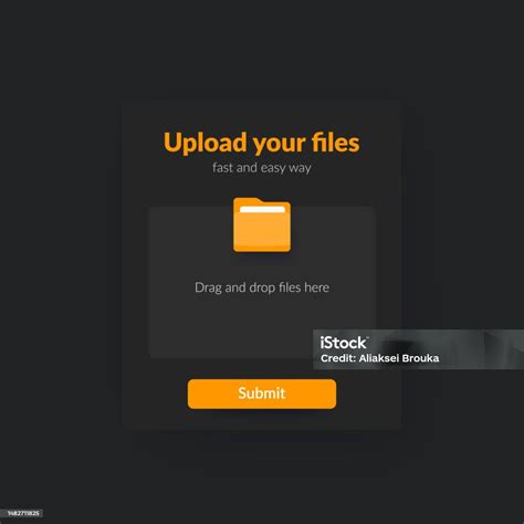 Upload Files Form With Submit Button Dark Ui Design Stock Illustration