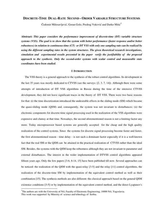 Pdf Discrete Time Dual Rate Second Order Variable Structure Systems
