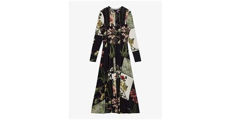 Ted Baker Gretiaa Floral Print Long Sleeve Stretch Woven Midi Dress In Black Lyst