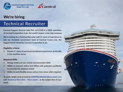 Carnival Support Services India Pvt Ltd On Linkedin Were Hiring A