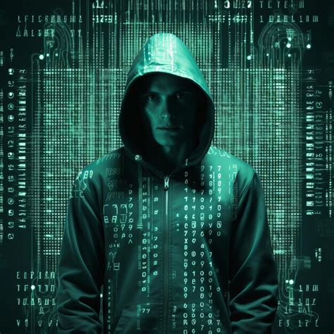 Premium Photo A Man In A Hoodie Standing In Front Of A Computer Screen