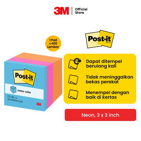3M Post It Notes Cube Neon Color Collection 2053 ELT O Memo Memo Tempel Kertas Catatan