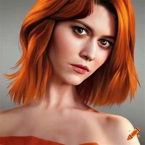 Photorealistic Portrait Of A Woman With Long Orange Hair On Craiyon