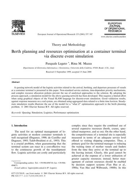 pdf berth planning and resources optimisation at a container terminal
