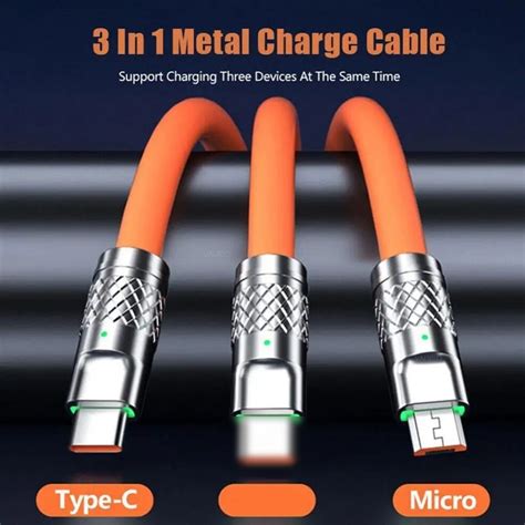 สายชาร์จขนาด 3 In 1 120 ซม คุณภาพสูง ชาร์จเร็ว ไมโคร Usbtype C
