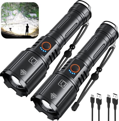 Rechargeable Flashlights High Lumen 2 Pack 250000 Lumens Super Bright