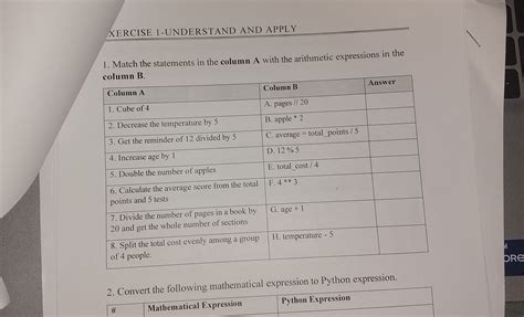 solved xercise 1 understand and applymatch the statements in