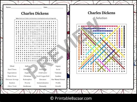 Charles Dickens Word Search Puzzle Worksheet Activity Teaching Resources