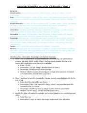 Week 4 Basics Of Informatics Study Guide Docx Informatics In Health Care Basics Of