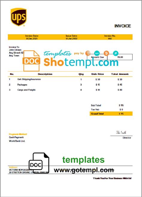 Usa Ups Invoice Template In Word And Pdf Format Fully Editable