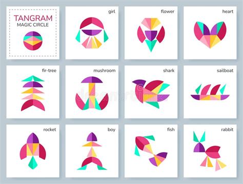 Tangram Puzzle Game Vector Set With Various Transport Stock Vector