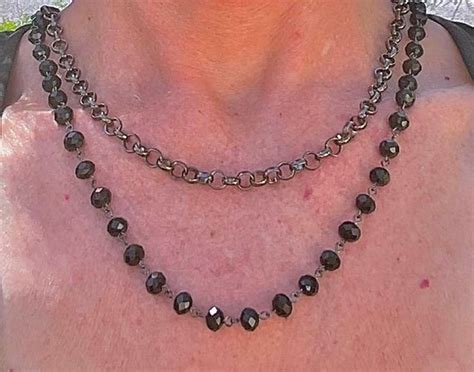 Double Layered Chain Necklace Black Beaded Necklace Bohemian Etsy