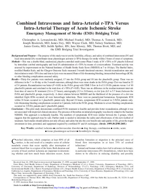 Pdf Combined Intravenous And Intra Arterial R Tpa Versus Intra