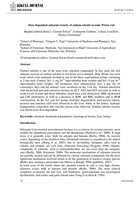 Pdf Dose Dependent Subacute Toxicity Of Sodium Selenite In Male