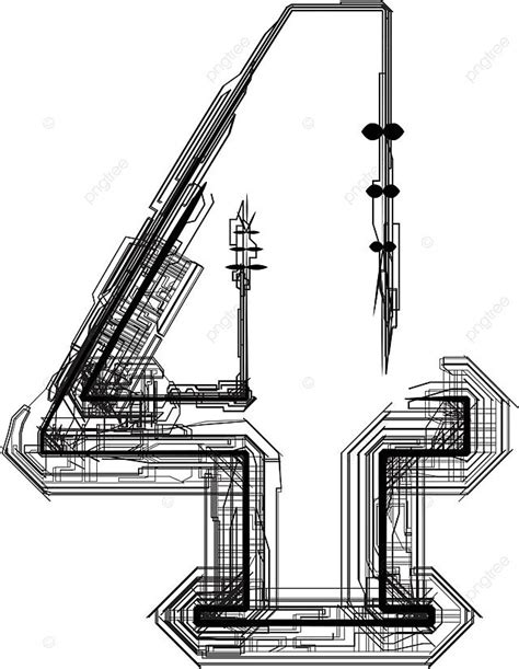 Technological Font Number 4 Drawing Graffiti Calligraphy Vector