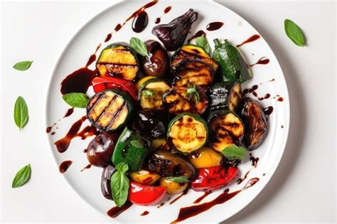 Premium Ai Image Grilled Vegetables With Balsamic Glaze On White