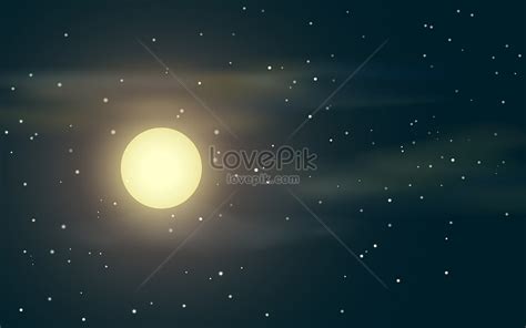 보름달과 별이 빛나는 하늘 일러스트 무료 다운로드 Lovepik