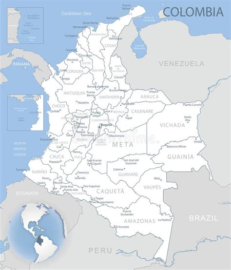Mapa Detalhado Bluegray Das Divisões Administrativas Da Colômbia E