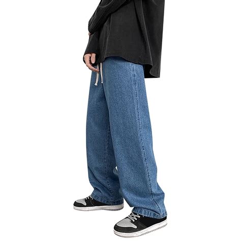 Mens Jeans Fashion Baggy Jeans Casual Straight Wide Leg Jeans Loose Fit