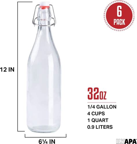 Ilyapa 32 Ounce Clear Swing Top Glass Beer Bottles For Home Brewing