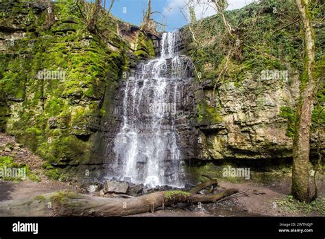 Water Cascading In Flood Over The Waterfall Swallet Between Eyam And