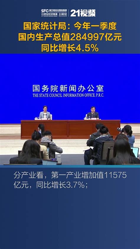 国家统计局：今年一季度国内生产总值284997亿元 同比增长45凤凰网视频凤凰网