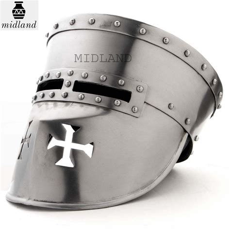 Armory Replicas Crusader 16g Pot Helmet With Templar Face Guard Silver