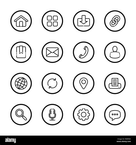 JPEG Black Line Web Icon Set With Circle Frame For Web UI Infographic And Mobile Apps Stock