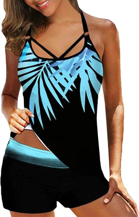 Riou Tankini Damen Bauchweg Push Up Große Größen Mit Shorts Zweiteiler Tankinis Set Badeanzug