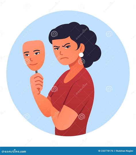 Woman Hides Real Emotions Behind Mask Stock Vector Illustration Of