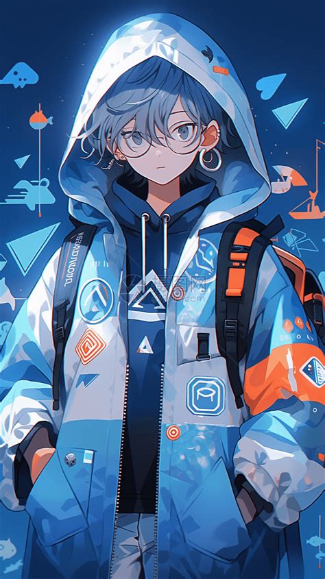 穿蓝色外套的卡通男孩插画图片下载 正版图片600251584 摄图网