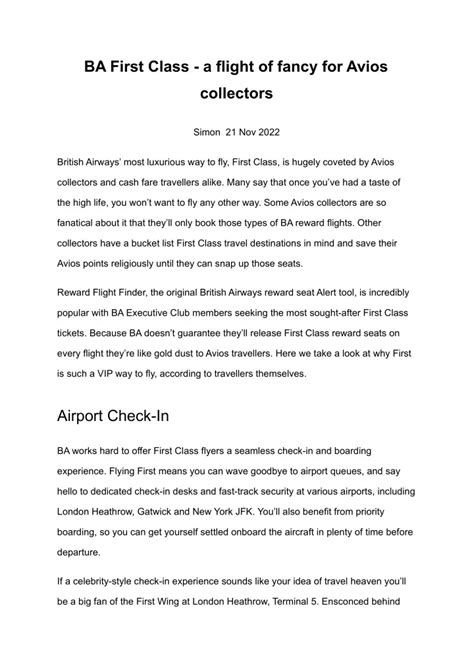 Ppt Ba First Class A Flight Of Fancy For Avios Collectors