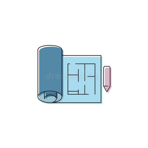 Blueprint And Pencil Vector Icon Symbol Isolated On White Background