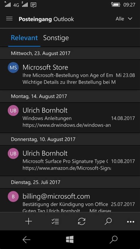 Windows 10 Mobile Mail Kalender App Bekommt Relevanten Posteingang