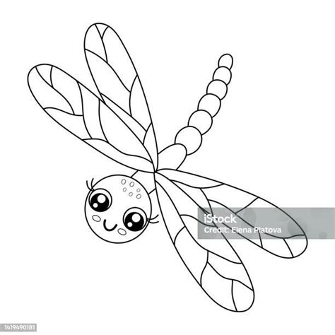 흰색 배경에 고립 된 귀여운 윤곽선 잠자리 유치한 색칠 공부 책을위한 재미있는 곤충 만화 벡터 라인 일러스트 레이 션 0명에 대한 스톡 벡터 아트 및 기타 이미지 Istock