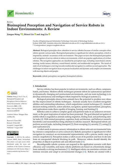 Pdf Bioinspired Perception And Navigation Of Service Robots In Indoor